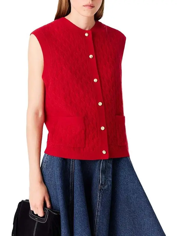 Maje Textured Knit Button-front Vest - Red