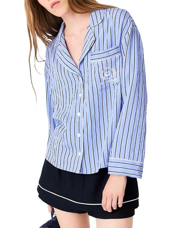 Maje Striped Embroidered Shirt - Blue