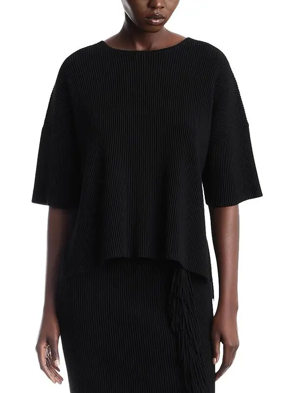 Emporio Armani Ribbed Fringe Trim Cardigan - Black