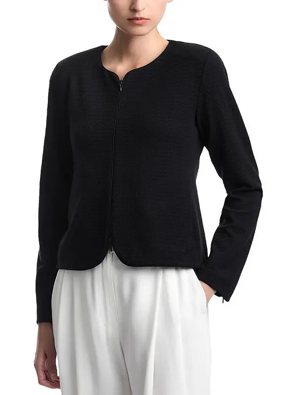 Emporio Armani Jersey Jacquard Zip-up Blazer - Navy