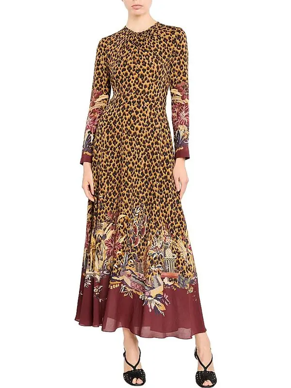 Etro Printed Long Sleeve Maxi Dress - Print/bordeaux