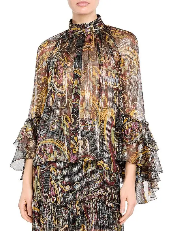 Etro Silk Blend Metallic Paisley Blouse - Printed Black