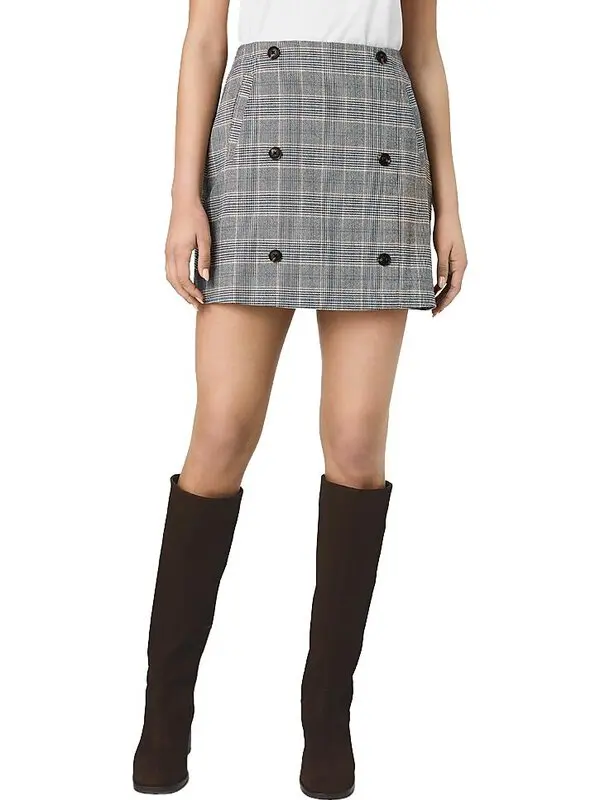 French Connection Matteo Plaid Double Breasted Mini Skirt - Black/oxford