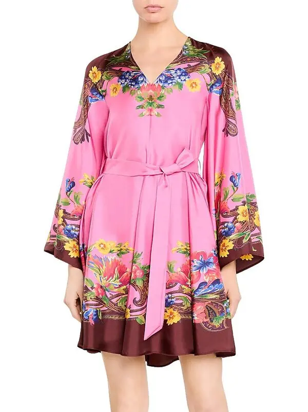 Etro Silk Floral Border Mini Dress - Multicolor/pink