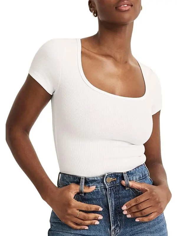 KNIX Sculpt Ribbed Scoop Neck Tee - White