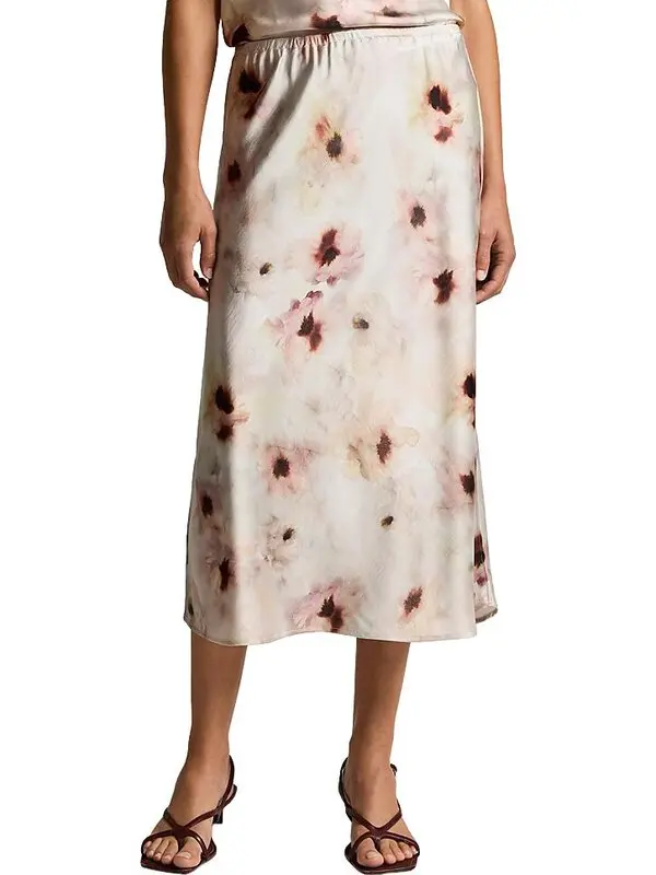 Vince Watercolor Floral Satin Slip Skirt - Soft Peony