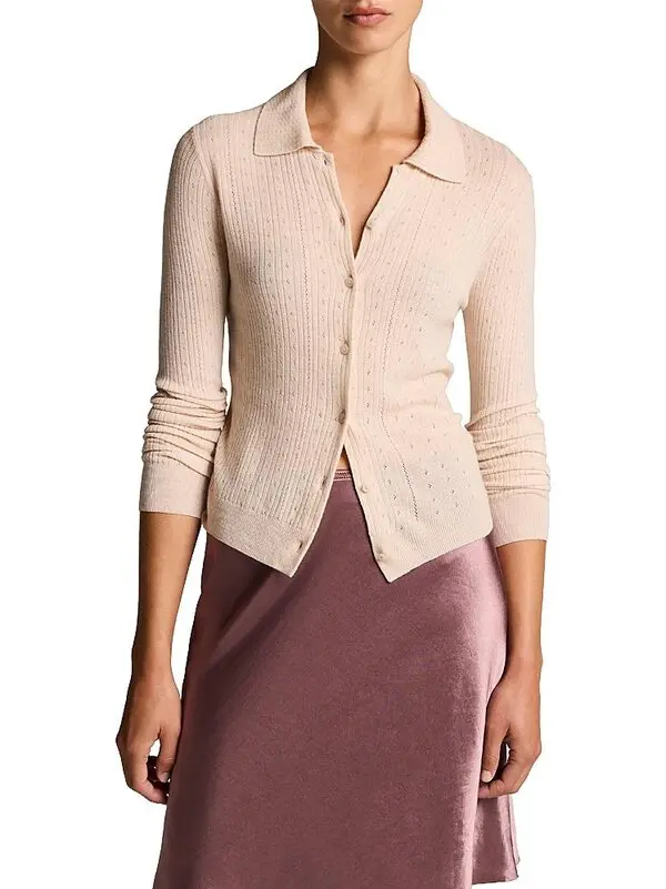 Vince Wool Pointelle Collared Cardigan - Blush Cloud