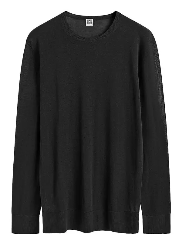 TOTEME Long Sleeve Fine Knit Crewneck Sweater - Black