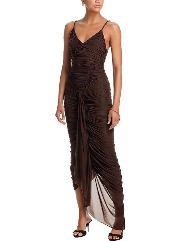 MAYGEL CORONEL Ruched Draped Maxi Dress - Wood