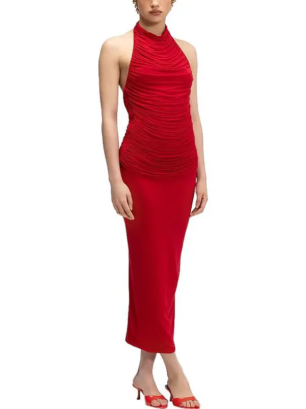 MAYGEL CORONEL Aelia Ruched Halter Maxi Dress - Inferno