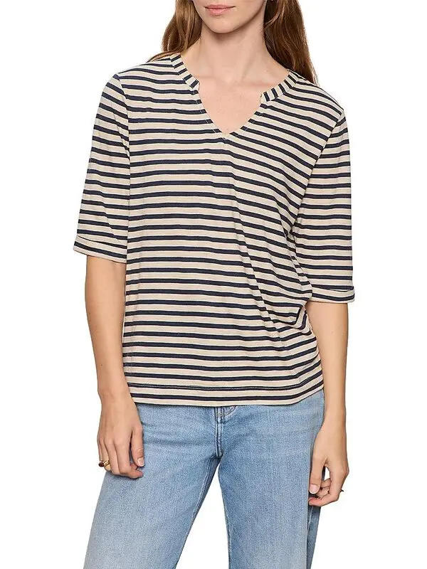 Sanctuary Striped Notch Neck Tee - Dark Opal