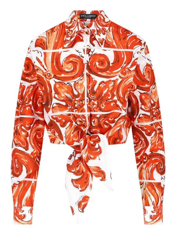 Dolce & Gabbana Printed Cotton Poplin Shirt With Front Tie - Multicolor