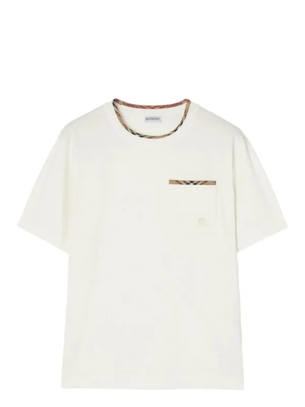 Burberry Logo T-shirt With Check Trim And Chest Pocket - White