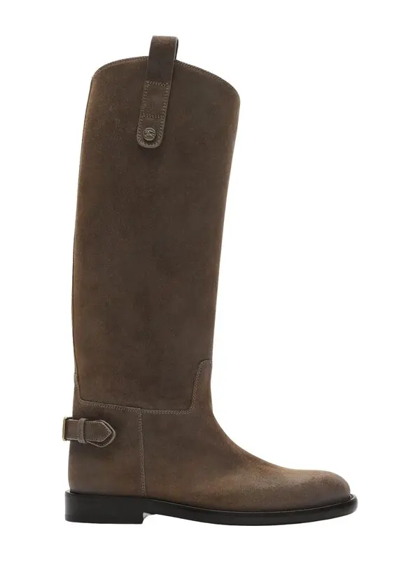 Burberry Cavalier Suede Knee-high Boots With Ankle Buckle - Brown