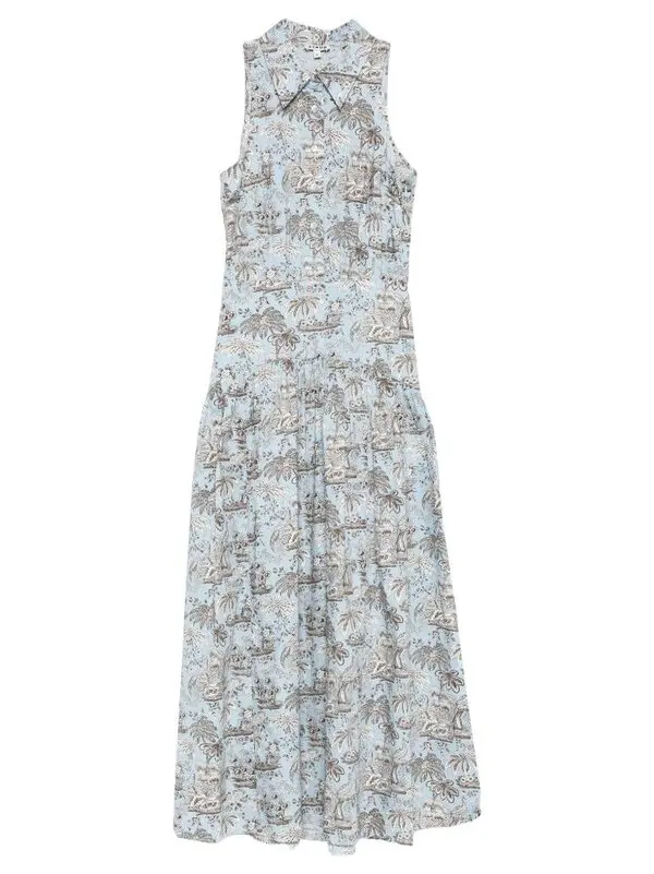 Staud Sleeveless Collared Printed Midi Dress - Light Blue