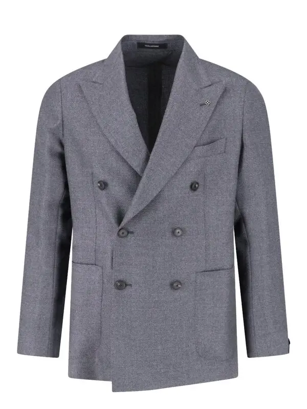 Tagliatore Double-breasted Wool Blazer With Peak Lapel - Grey