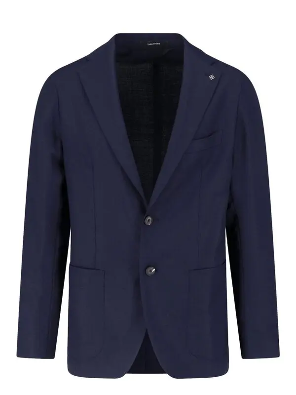 Tagliatore Virgin Wool & Elastane Notched Lapel Blazer - Blue