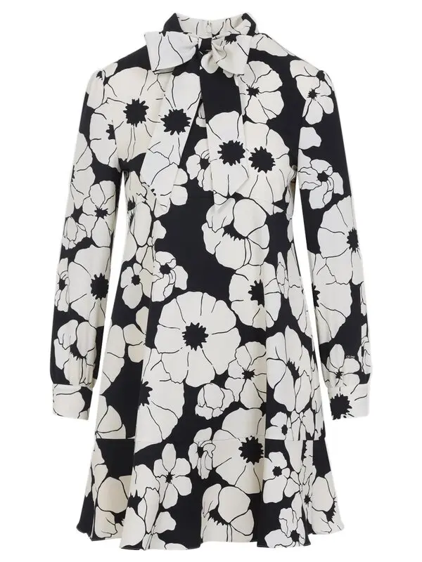 Celine Floral Print Stand-up Collar Mini Dress - Black