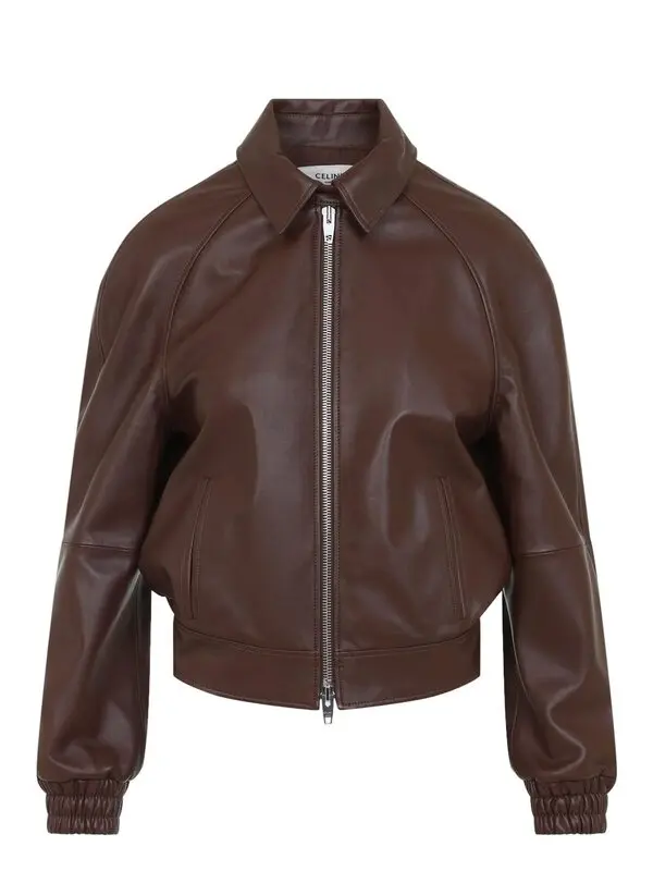 Celine Lamb Leather Bomber Jacket - Brown