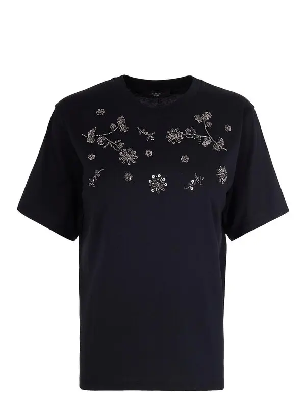 Max Mara Embellished Cotton Knit T-shirt - Nero