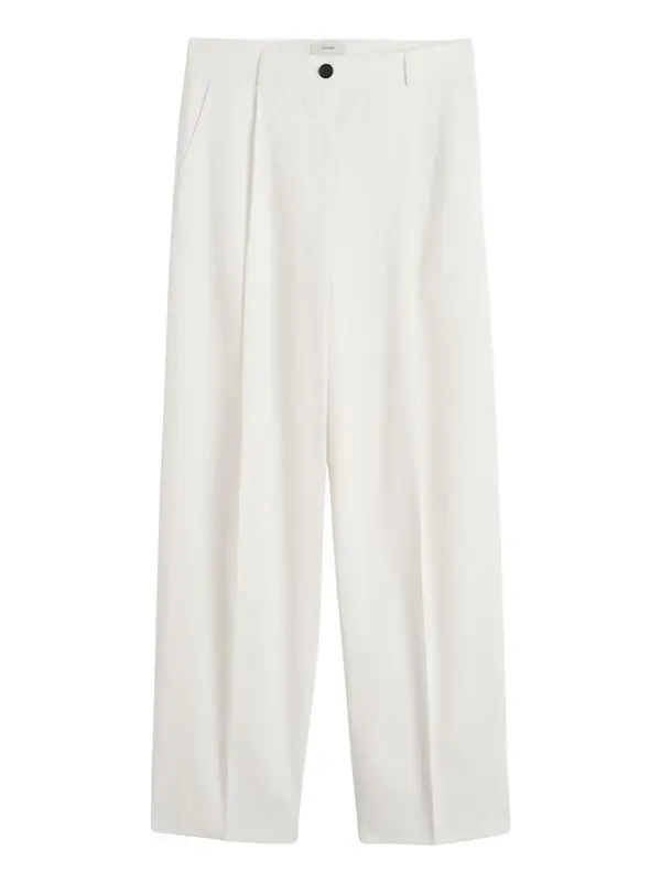 TOTEME Pleated Cotton Relaxed Leg Trousers - White