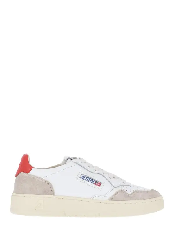 AUTRY Leather & Suede Lace Up Sneakers - White