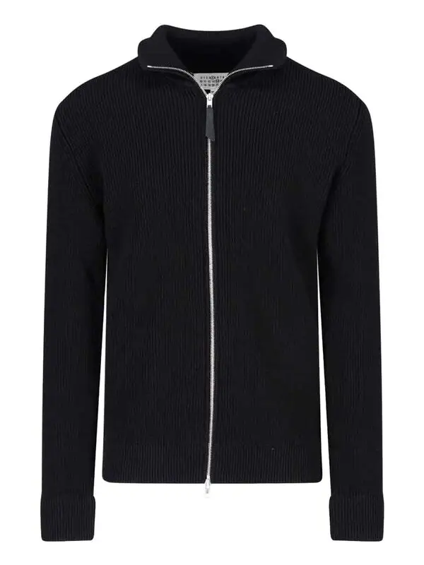 MAISON MARGIELA Ribbed Zip Front Cardigan - Black