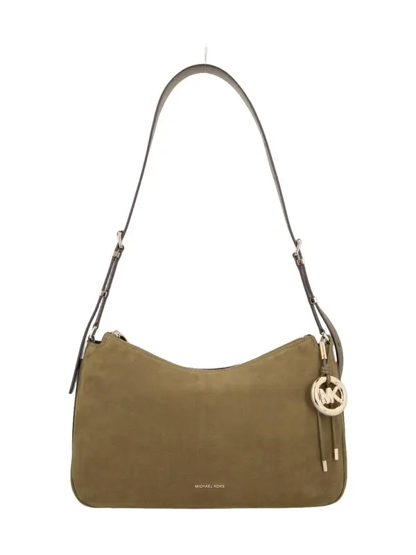Michael Kors Suede Shoulder Bag With Gold Tone Logo Charm - Green