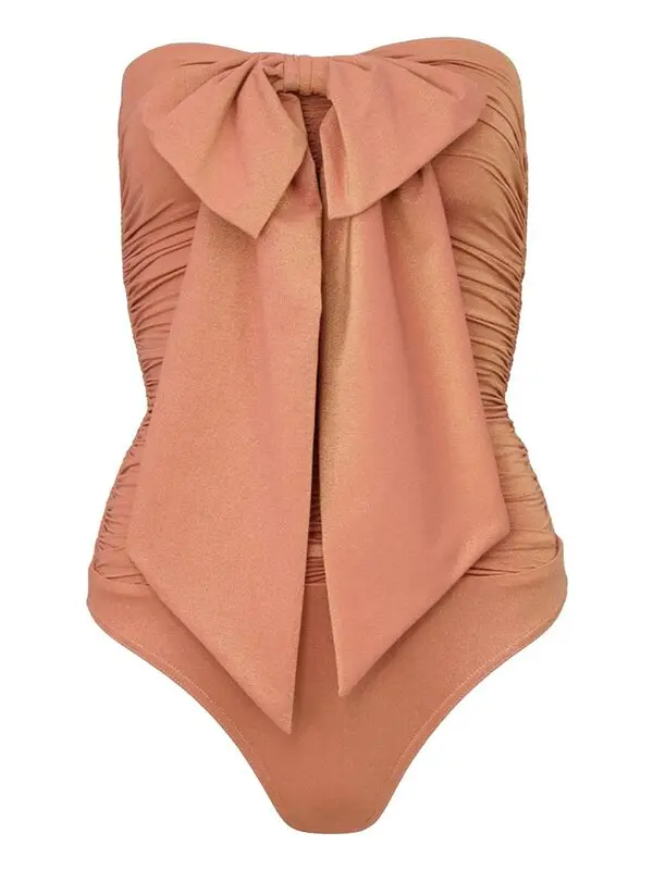 Zimmermann Ruched Bodysuit With Bow Detail - Pink