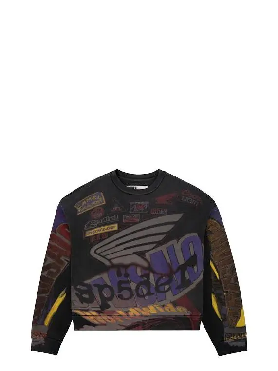 SP5DER Trompe-l'oeil Graphic Crewneck Sweatshirt - Black