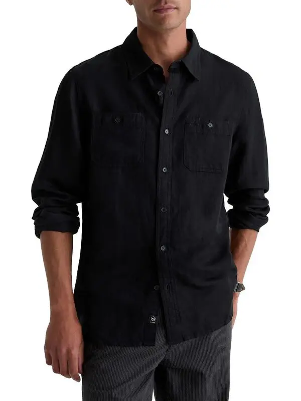 Ag Mason Long Sleeve Linen Blend Work Shirt - True Black