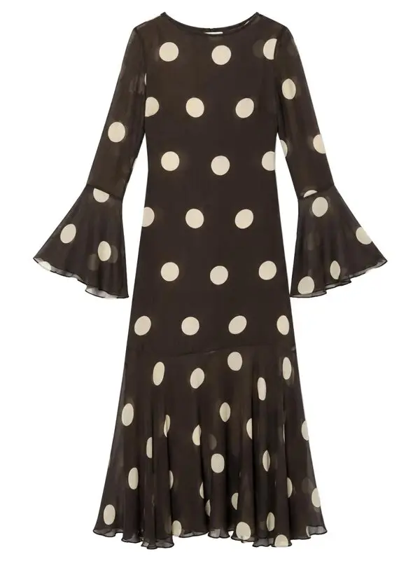 Carmen Says Polka Dot Midi Dress With Flared Sleeves - Black