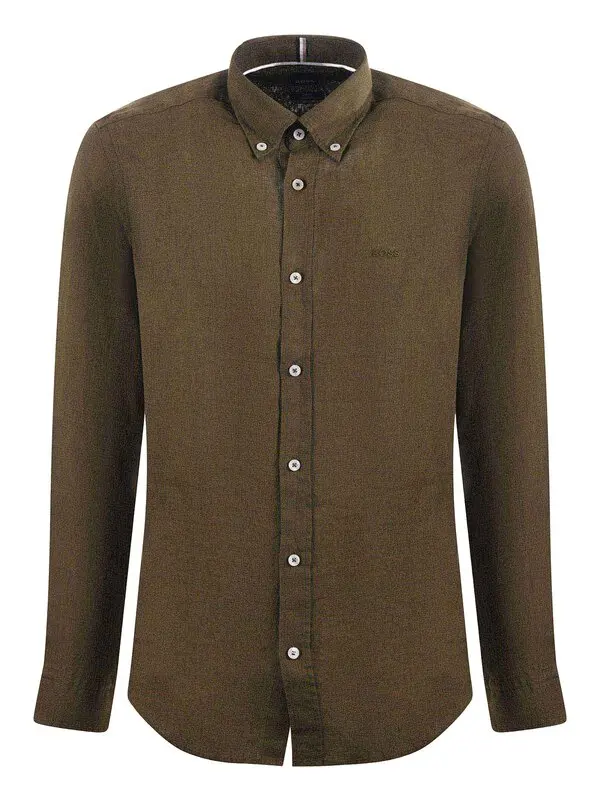 Hugo Boss Button-up Curved Hem Shirt - Brown