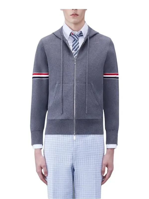 Thom Browne Striped Zip-up Hoodie - Medium Gray