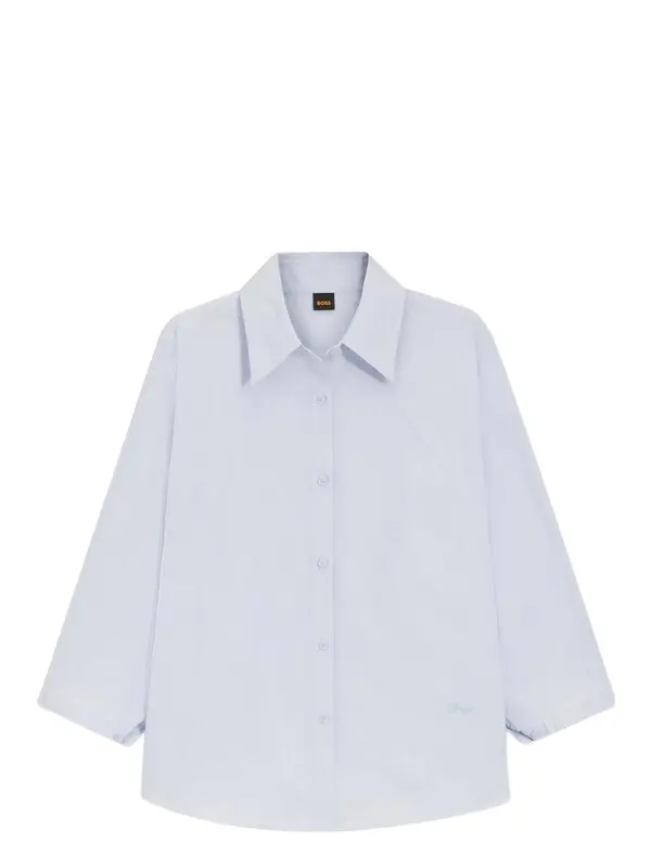 Hugo Boss Relaxed-fit Cotton Poplin Blouse With Kimono Sleeves - Light Blue