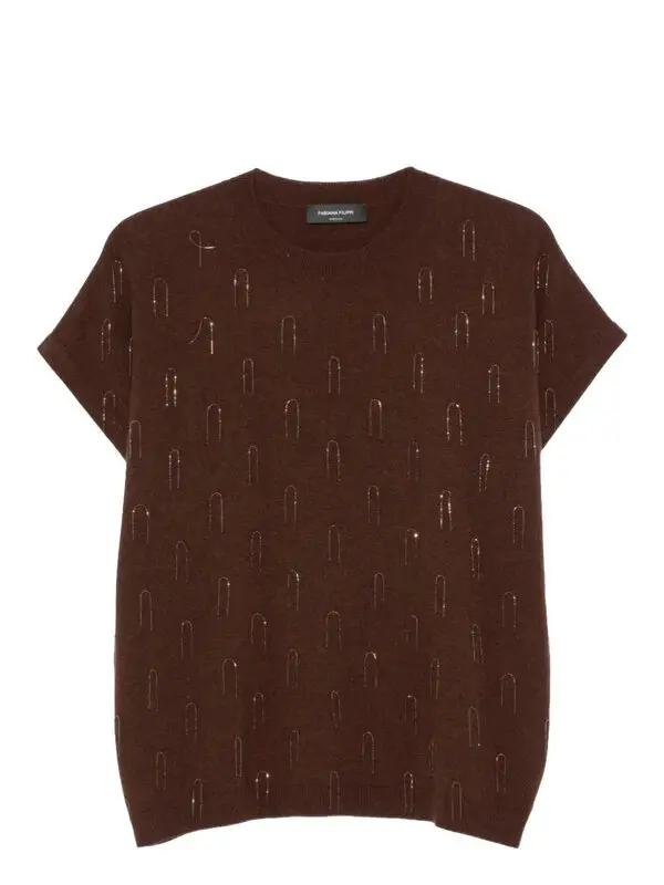 Fabiana Filippi Embellished Short-sleeve Sweater - Brown