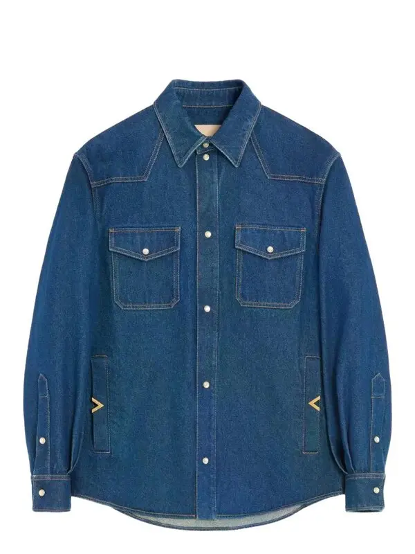 Valentino Garavani Denim Shirt With Vgold - Blue
