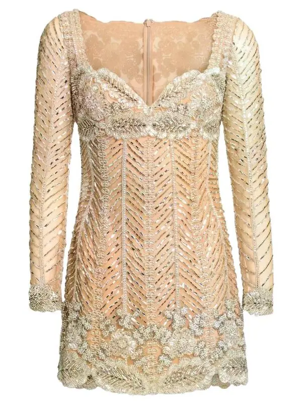 Elie Saab Beaded Mini Dress - Neutrals