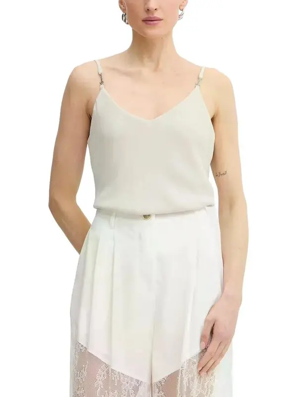 Guess Spaghetti Strap Tank Top With Logo Plaque - Neutrals