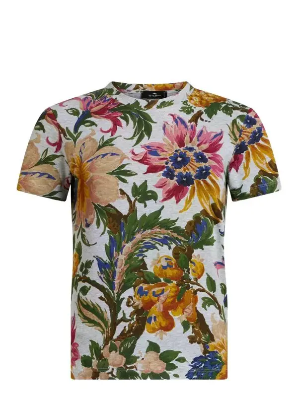 Etro Cotton-jersey T-shirt With Floral Motif - Grey