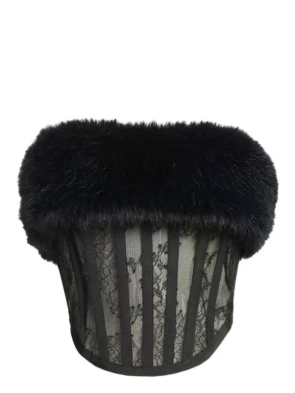 Elie Saab Strapless Corset With Faux-fur Trim And Lace Detail - Black