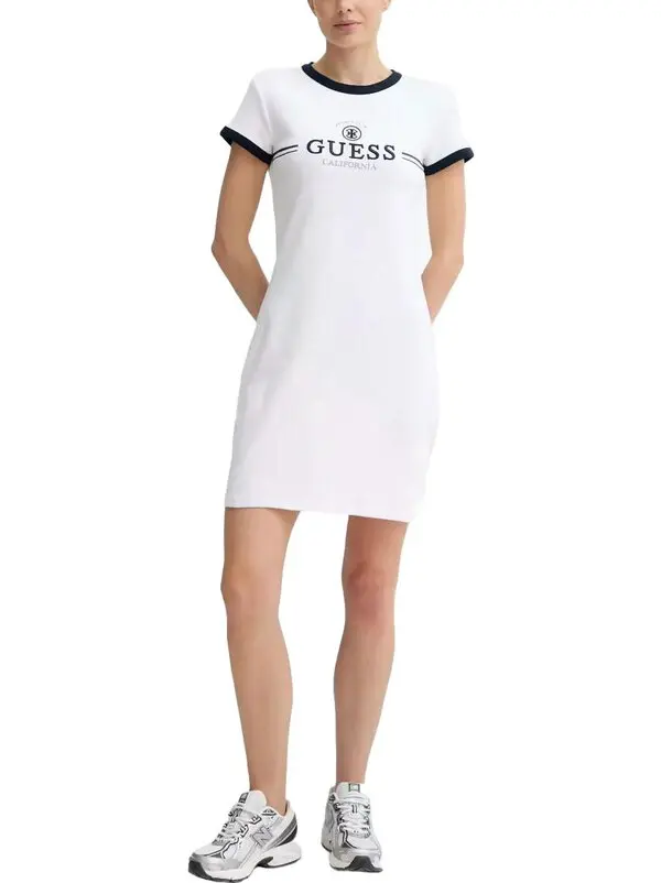 Guess Logo Embroidered Mini Dress - White
