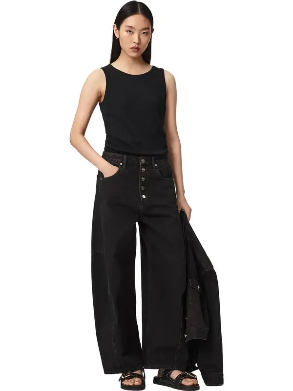 ALLSAINTS Carter Barrel Leg Denim Jeans - Brown