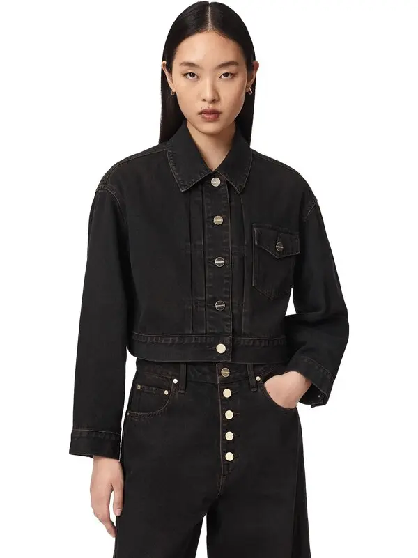ALLSAINTS Blink Cropped Denim Jacket - Brown