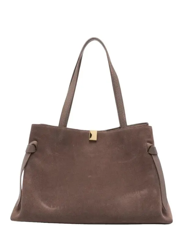 Yuzefi Suede Tote Bag With Embossed Logo - Brown
