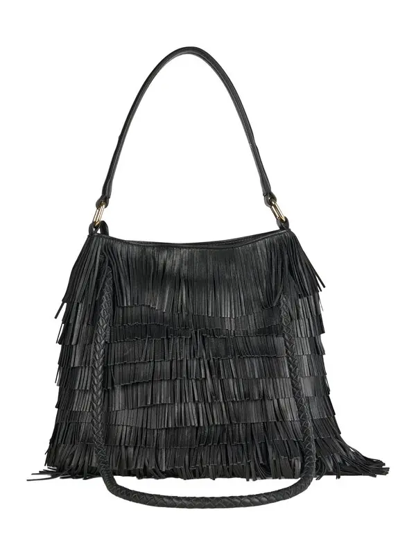 VISONA` Visona Nappa Shoulder Bag With Fringe Detail - Black
