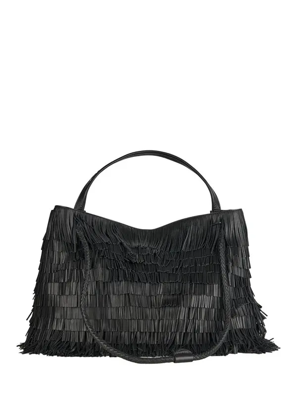 VISONA` Visona Nappa Fringed Tote Bag - Black