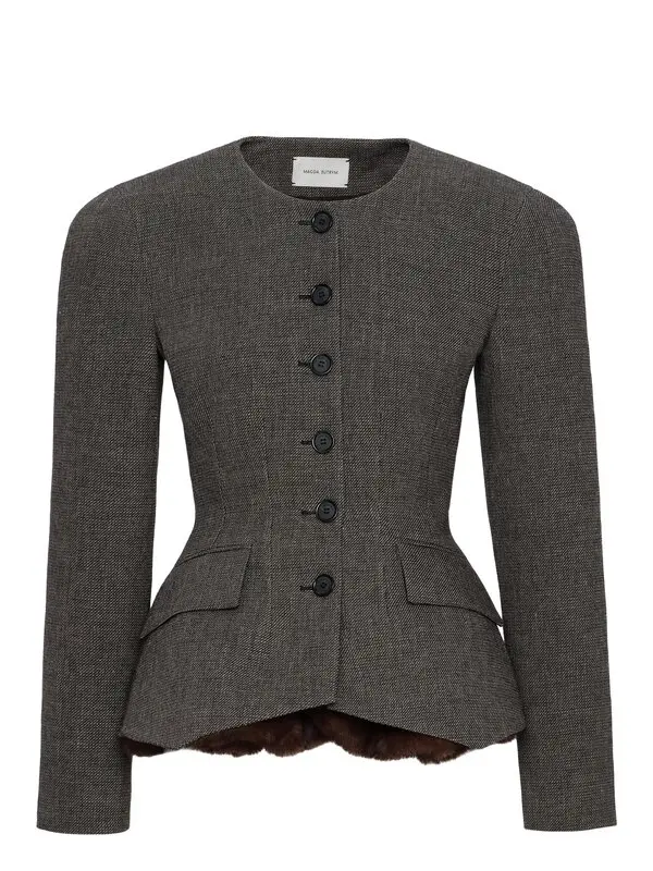 Magda Butrym Tailored Wool-linen Jacket With Fur Trim - Grey