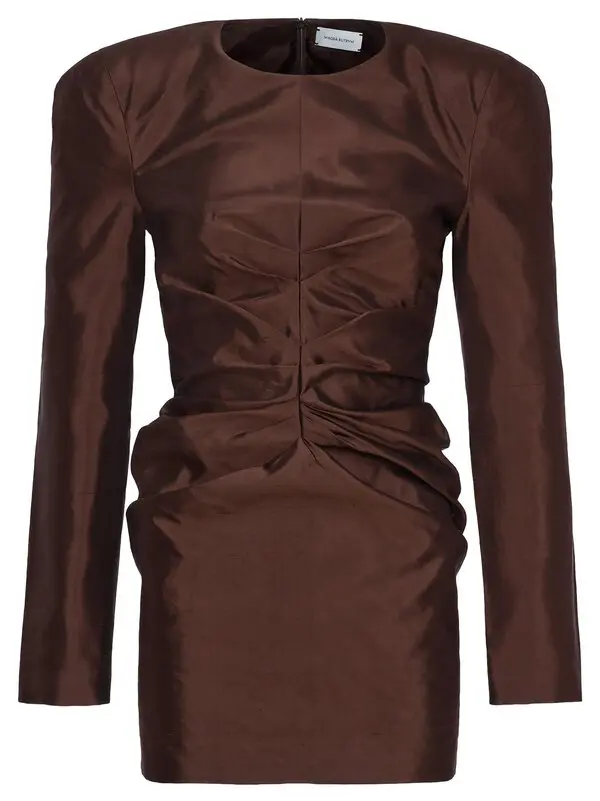 Magda Butrym Gathered Silk Mini Dress - Brown