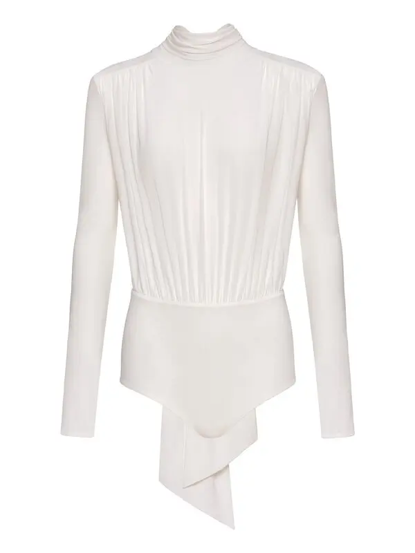 Magda Butrym Long-sleeve Turtleneck Bodysuit With Draped Detail - Ivory
